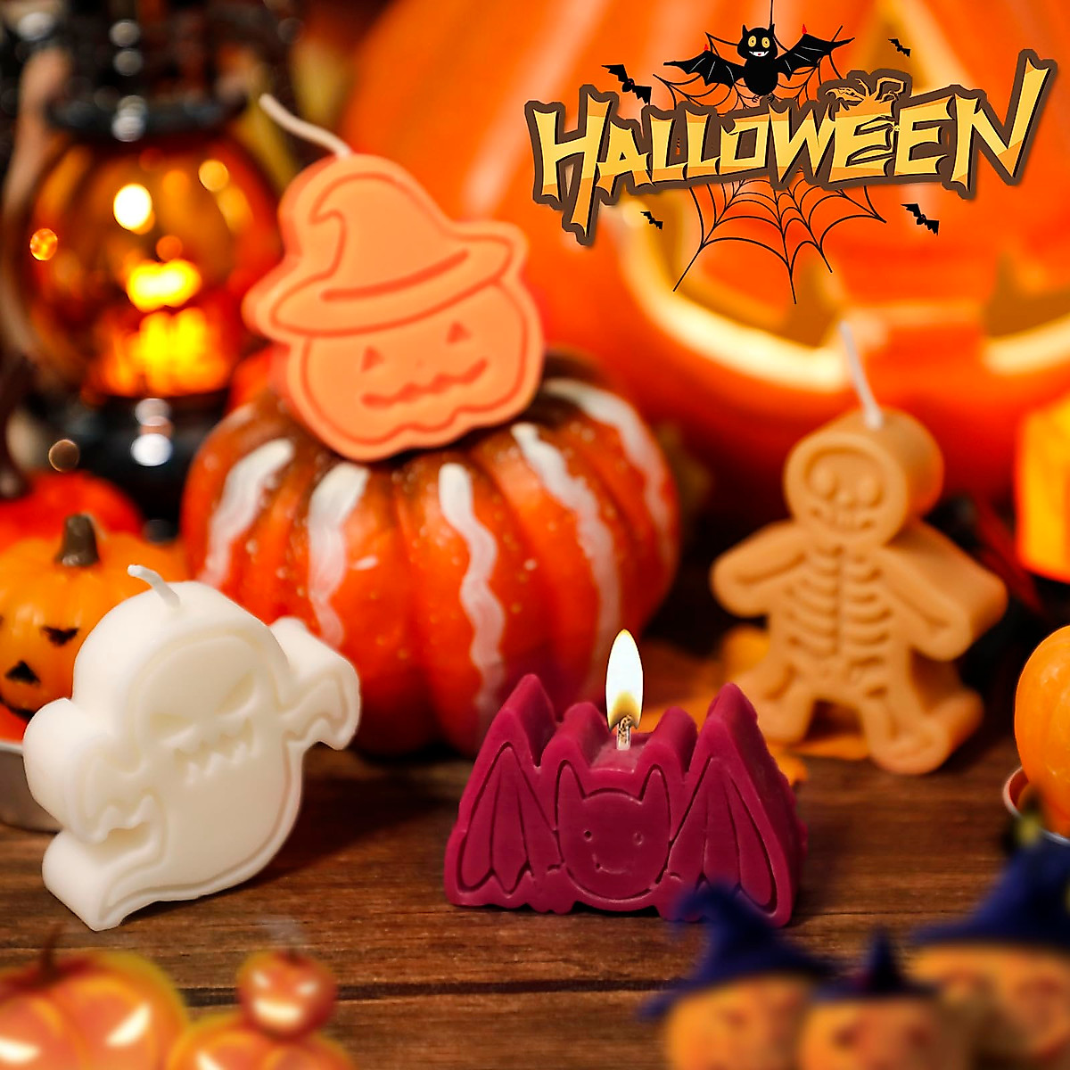 LA BELLEFÉE Halloween Tea Lights Candles, English Pear Scented Candles Halloween Candles for Decorations 8 Pack, Fall Festival Decorations, Spooky Halloween Gifts