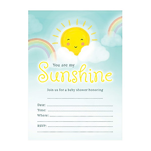 You are My Sunshine Gender Neutral 5x7 Baby Shower Invitations - 24 invites and 24 White envelopes