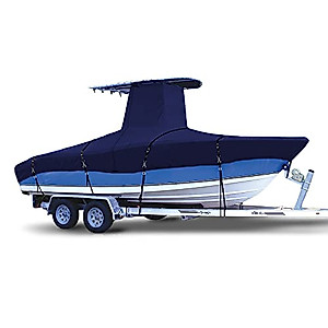 zenicham 900D Marine Grade Fade and Tear Resistant Trailerable T-Top Boat Cover，Heavy-Duty Waterproof and UV-Proof TTOP Boat Storage Cover with Windproof Metal Buckle Straps Fit 20ft-22ft L(Navy)