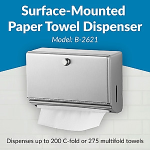 Bobrick B-2621 10.75 in. x 4 in. x 7.13 in. Surface-Mounted Paper Towel Dispenser - Stainless Steel