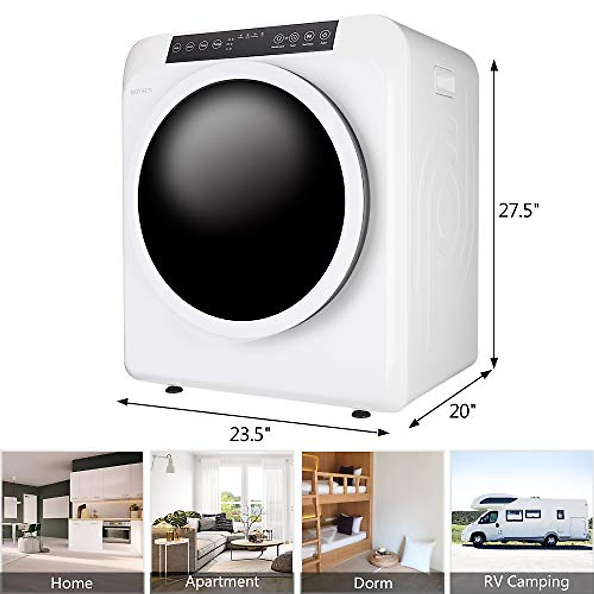 ROVSUN 13.2LB Portable Clothes Dryer, 3.5 Cu.Ft High End Front Load Tumble Laundry Dryer with LED Touch Screen, Stainless Steel Tub for Apartment, Home, Dorm-110V, White