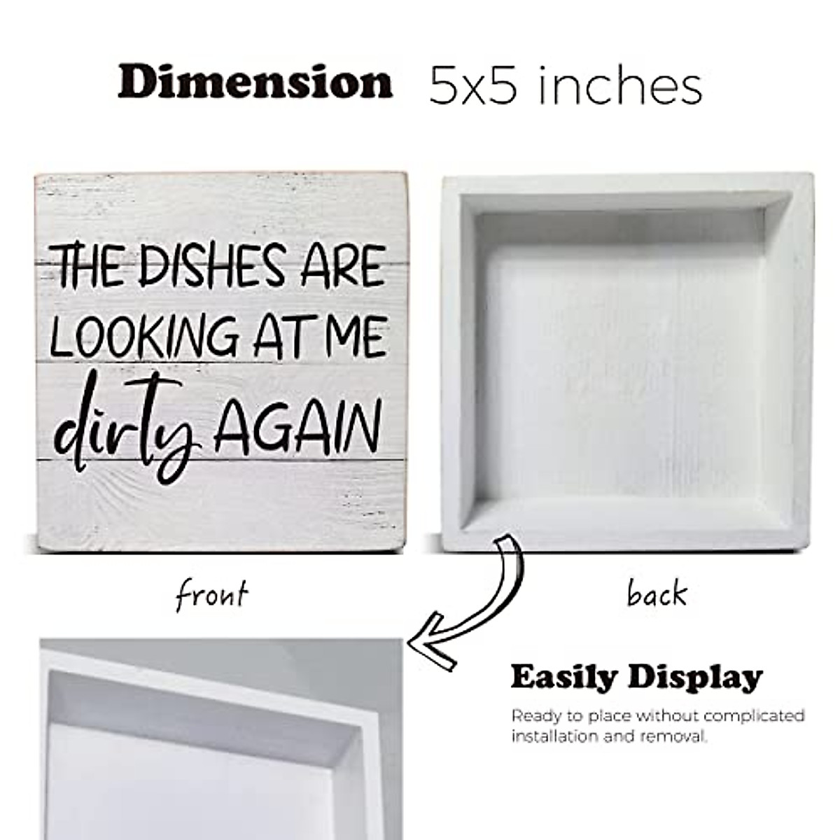 the Dishes are Looking at Me Dirty Again Wooden Box Sign Desk Decor, Kitchen Quote Wood Box Sign for Home Shelf Table Decoration 5 X 5 Inch