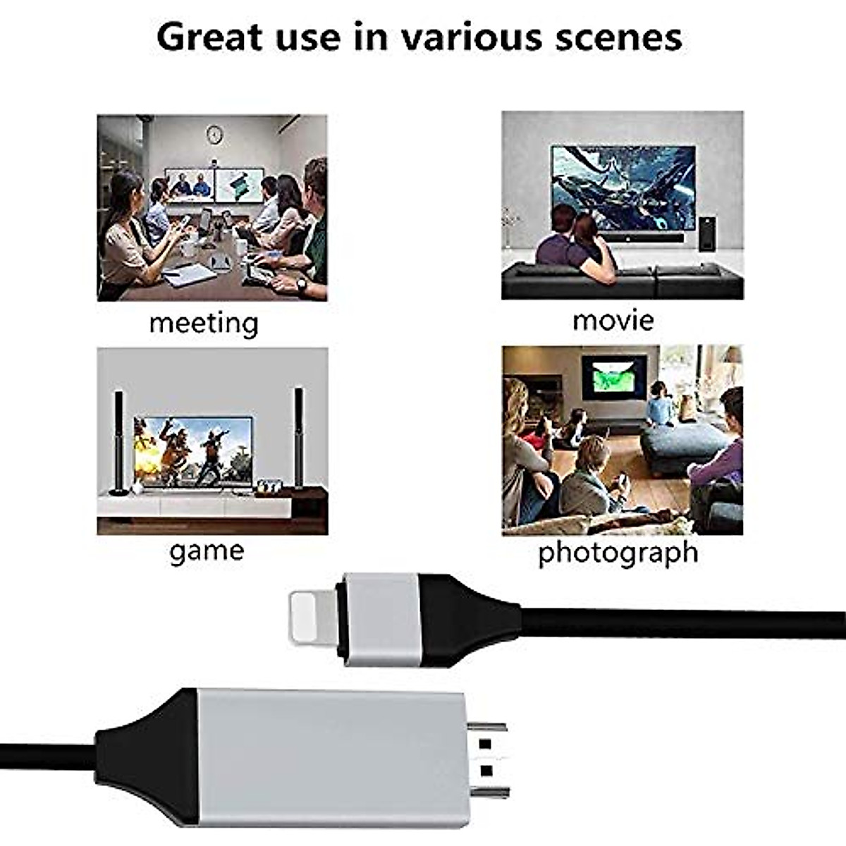 [Apple MFi Certified] Lightning to HDMI Adapter, HDTV Cable Adapter Compatible with iPhone,iPad,iPod 1080P Digital AV Sync Screen Connector on HD TV Monitor Projector-NO Need Power Supply (6.6 Feet)