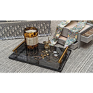 Star Dust x White Mist Natural Marble Vanity Tray with Gold Handles/Accents, Decorative Tray for Perfume Accessories, Countertop Decor for Bathroom & Kitchen; Pastry, Tapas & Dessert Serving Trays