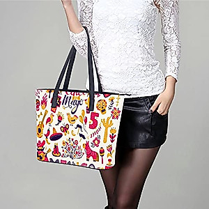 Womens Handbag Mexican Pattern Leather Tote Bag Top Handle Satchel Bags For Lady