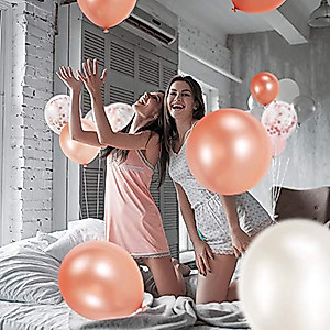 70PCS Rose Gold Balloons set with 4 Roll Ribbons, Meromore 12 Inches Latex Confetti White Rose Gold Balloons Bulk for Birthday Party Supplies Wedding Graduation Bachelorette Anniversary
