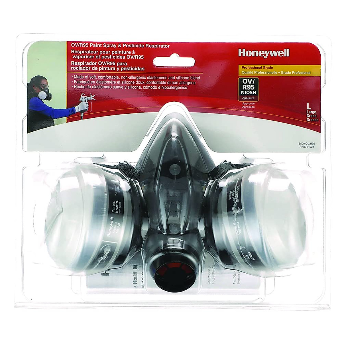 Honeywell Safety Products Paint Spray & Pesticide Reusable Half Mask OV/R95 Respirator Convenience Pack, Large (RWS-54028)