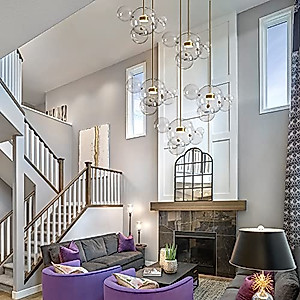 EDISLIVE Modern Artistic Chandeliers Bubble 1-Light 6-Clear Globe Glass Sputnik Pendant Light for Dining Room White