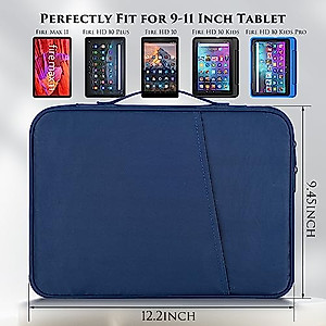 9-11 Inch Tablet Carrying Sleeve Case for Amazon Fire Max 11 2023/10.1" Fire HD 10 Plus Kids Pro, Samsung Galaxy Tab S8 S7 A8 A7 A S6 11" 10.5" Protective Carrying Bag with Handle(Blue)