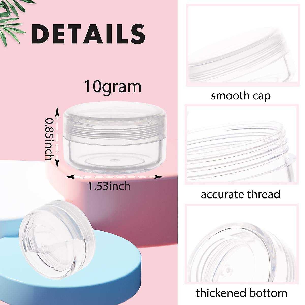 10 Gram Sample Containers with Lids, 10ML Sample Jars, 40 PCS Small Cosmetic Sample Containers for Makeup, Lotion, Eye Shadow, Liquids, Powder, Lip Balms