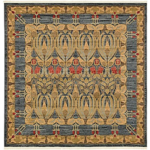 Unique Loom Edinburgh Collection Classic Oriental Traditional French Country Inspired Border Design Area Rug, 8' 0" x 8' 0", Blue/Beige