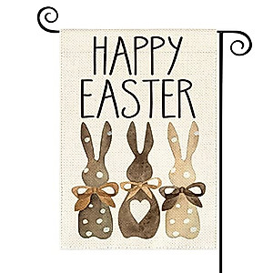 AVOIN colorlife Happy Easter Polka Dot Rabbit Garden Flag 12x18 Inch Double Sided Outside, Love Heart Bunny Bow Yard Outdoor Decoration