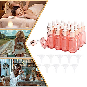 JIUWU 20Pcs 20ml Glass Dropper Bottles, Pink Glass Sample Dropper Tincture Bottles Vials with Glass Eye Pipette for Essential Oil Perfume Scent Liquid