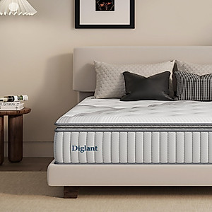 TwinXL Mattresses, DIGLANT 12 Inch Breathable Fabric Hybrid Mattress, TwinXL Size Gel Memory Foam Mattresses with Pocketed Innerspring for Pressure Relief, TwinXL Medium Feel Mattress Bed in Box