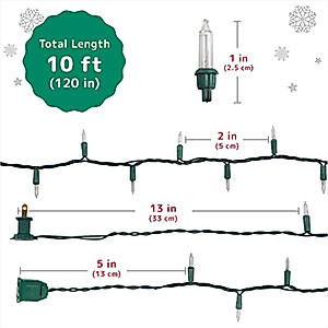 PREXTEX Christmas Lights (10 Feet, 50 Lights) - Clear White Christmas Tree Lights with Green Wire - Indoor/Outdoor String Lights - Warm White Twinkle Lights - Fairy Lights - Christmas String Lights