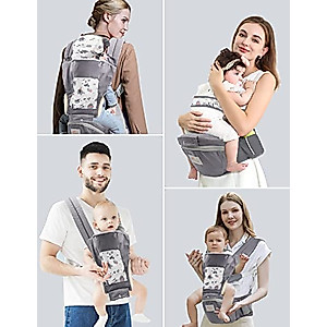 Baby Carrier Newborn to Toddler, Mumgaroo Ergonomic 6-in-1 Baby Carrier with Hip Seat Complete All Seasons, Adjustable & Removable Baby Holder Backpack with Baby Hood 0-36 Months (Grey)