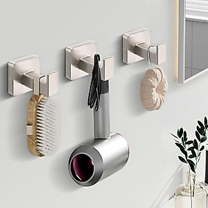 NearMoon Bath Towel Hooks -SUS304 Stainless Steel Square Clothes Robe Hooks Hanger, Heavy Duty Coat Hooks for Bathroom Livingroom Hotel Kitchen Garage, Wall Mounted - 3 Pack (Brushed Nickel)