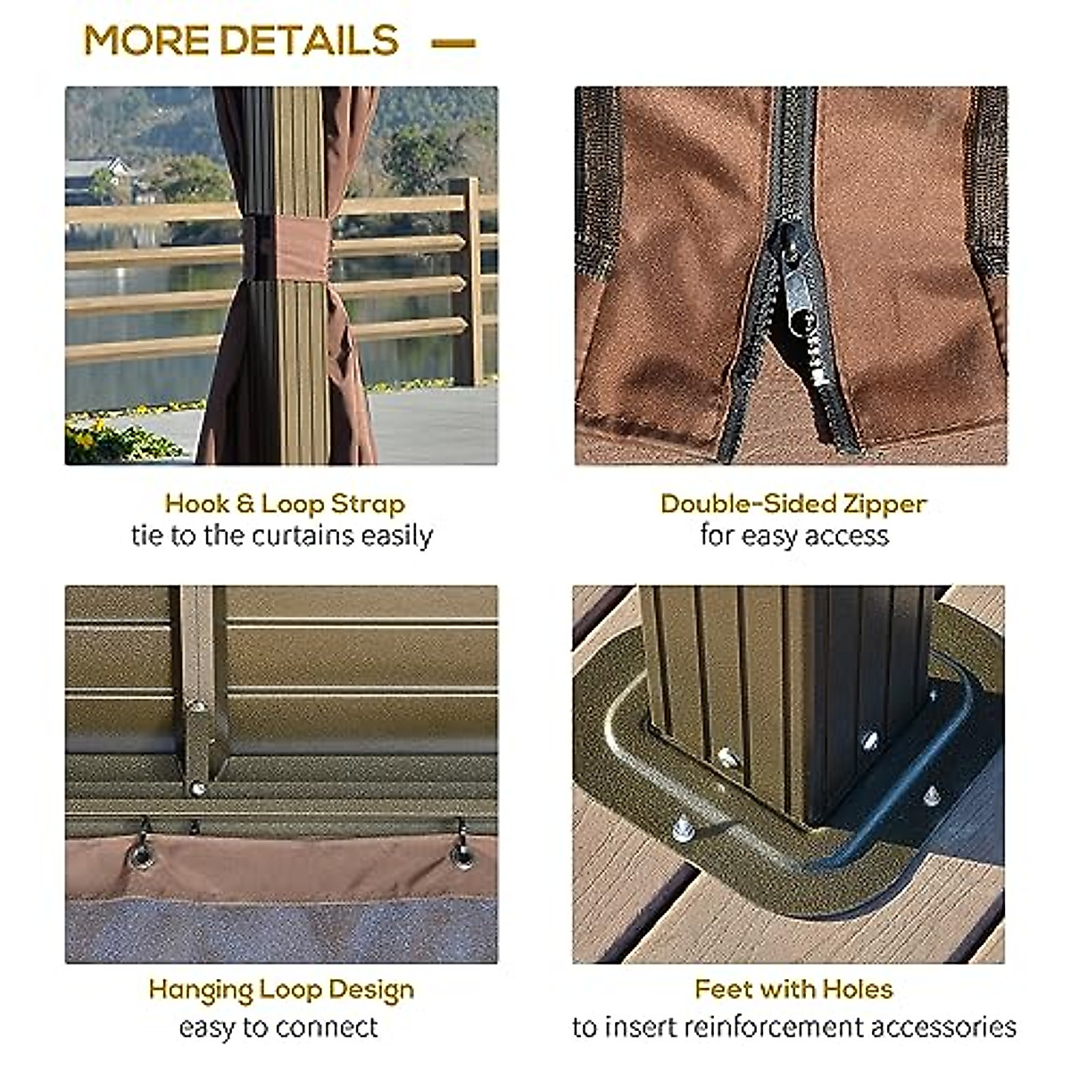 Outsunny 10' x 12' Hardtop Gazebo Canopy with Galvanized Steel Double Roof, Aluminum Frame, Permanent Pavilion Outdoor Gazebo with Netting and Curtains for Patio, Garden, Backyard, Deck, Lawn