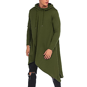 COOFANDY Mens Casual Hooded Poncho Cape Cloak Irregular Hem Hoodie Pullover,Army Green,X-Large