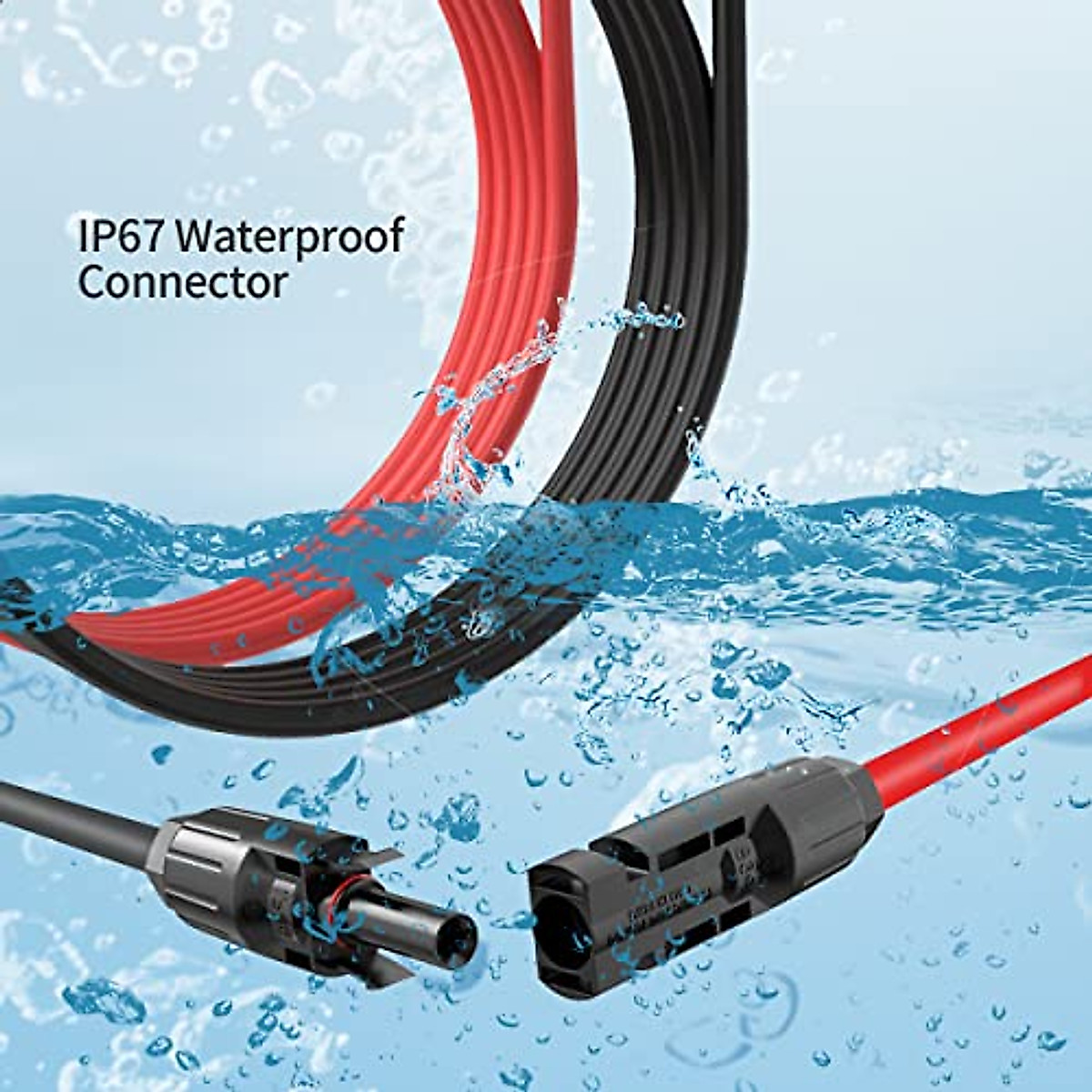 ELFCULB Solar Panel Extension Cable - 1Pair 10AWG 3FT Solar Extension Cable Black ＆ Red, Solar Panel PV Cable Wire with Male/Female Connectors