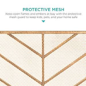 Best Choice Products 38x31in Single Panel Handcrafted Wrought Iron Mesh Chevron Fireplace Screen, Fire Spark Guard for Living Room, Bedroom Décor w/Distressed Antique Finish - Gold