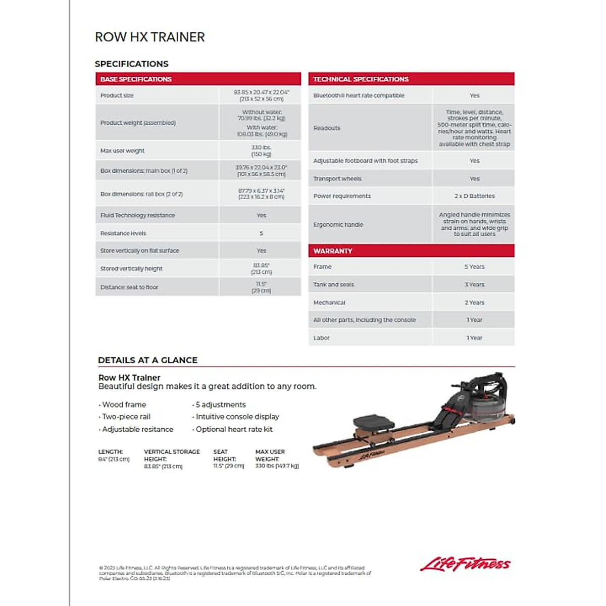 Life Fitness Row HX Trainer for Indoor Rowing Workout