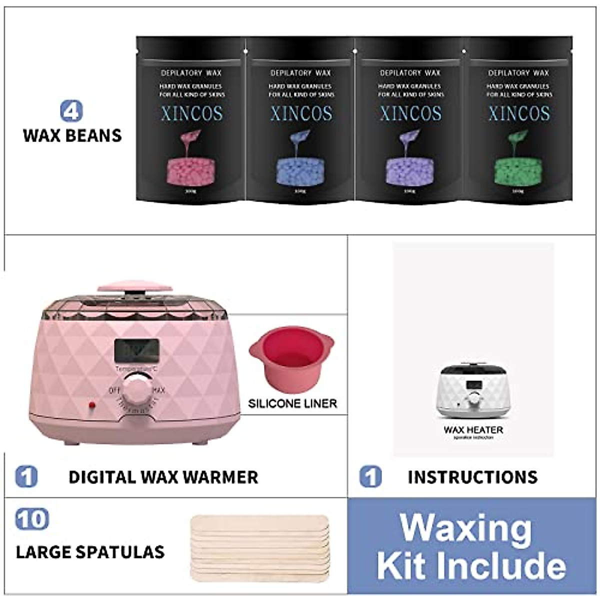 Wax Warmer Kit for Women Men, Hair Removal Waxing Kit with 4 Hard Wax Beans, Lacut Wax Pot for Bikini Brazilian Body Legs Eyebrows Armpits, Newest Diamond Appearance Wax Machine for Sensitive Skin (Pink)