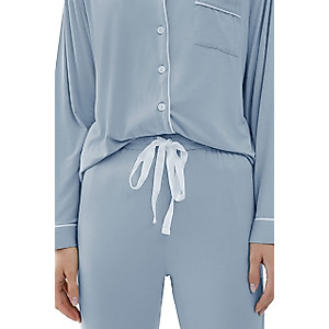 Joyaria Ladies Winter Button Down/Up Pajama/Pj Set Long Sleeve Long Pants(Dusty Blue, Medium)