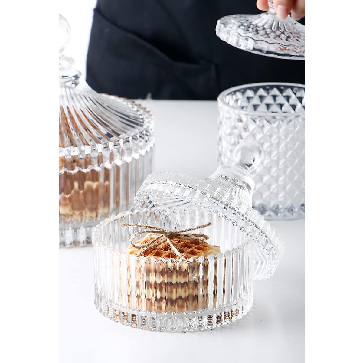 Glazed Glass Candy Dish with Yurt Shape Lid Cover Crystal Sugar Server Bowl Tin Candy Buffet Decorative Cookie Jar Box Bottle Food Storage Container