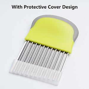 Nax Caki Crinkle Cutter with Protective Cover,Crinkle Cutter for Veggies,Potato Carrot Chip Vegetable Crinkle Wavy Chopper Cutter