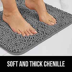 Gorilla Grip Bath Rug 36x24, Thick Soft Absorbent Chenille, Rubber Backing Quick Dry Microfiber Mats, Machine Washable Rugs for Shower Floor, Bathroom Runner Bathmat Accessories Décor, Grey