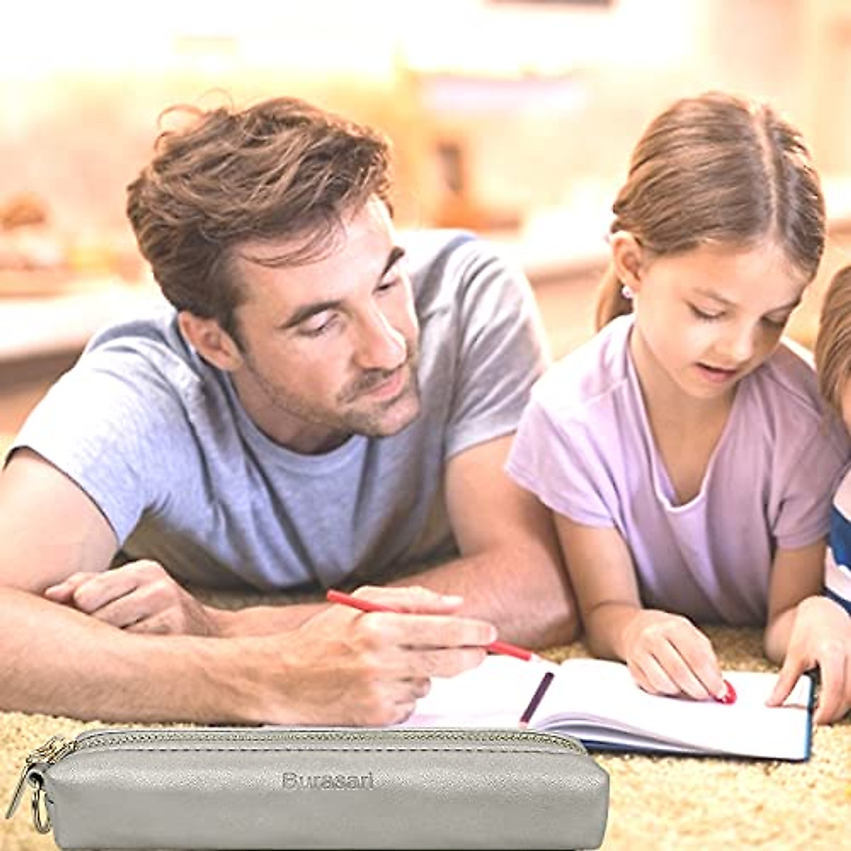 Burasari Multifunctional Leather Pencil Pen Marker Lipsticks Pencil Case Pouch Bag Holder, Stylish Zippered Pencil Bag,for Students Artists Work&Office, School（Holds Up to About 12 Pencils）