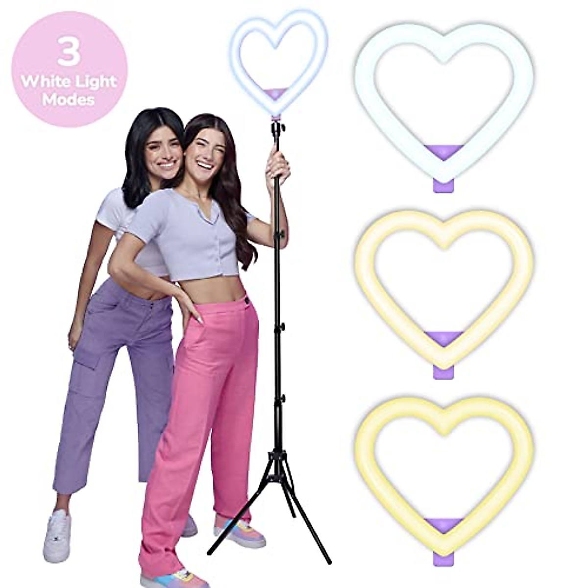Dixie & Charli 13" Heart Shaped Color LED Ring Light Cell Phone Holder with 63" Tripod Stand and Wireless Remote