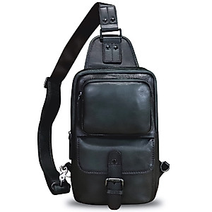 LRTO Genuine Leather Sling Bag Crossbody Motorcycle Bag Handmade Hiking Chest Daypack Retro Shoulder Backpack (Darkgrey)