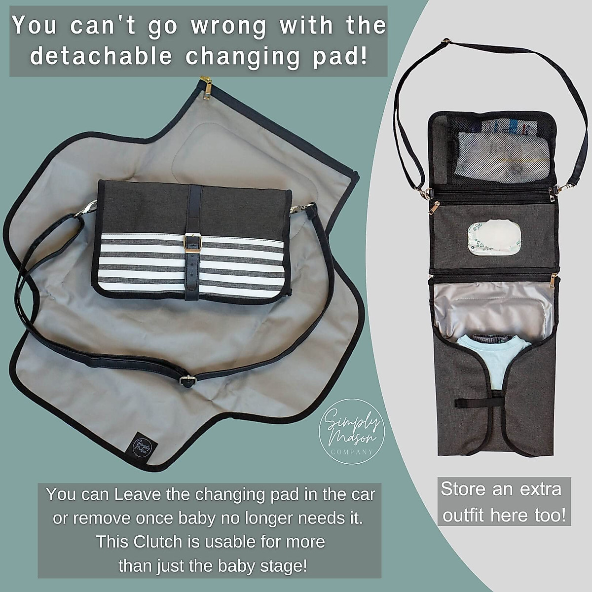 Travel Changing Pad, Diaper Clutch Bag, Portable Diaper Changing Pad w/Adjustable Shoulder Strap & Wipes Holder, Small Diaper Bag w/Large Mat for Toddler, Baby Changing Pad Portable