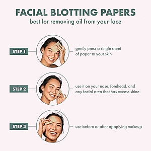 EcoTools Natural Oil Absorbing Facial Blotting Papers, Plant-Based Materials, Makeup Friendly, Removes Excess Oil, Travel Sized, Easy To Use, Perfect For Oily & Shiny Skin, 200 Sheet Count