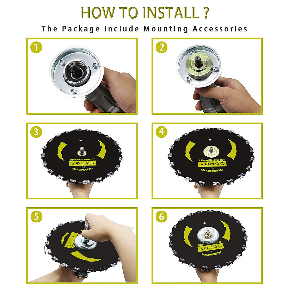 CZS Chainsaw Tooth Brush Cutter Blade, 9"/230mm Brush Blades with Saw Chain Cutter for Cutter, Trimmer, Weed Eater (Adapter Included)