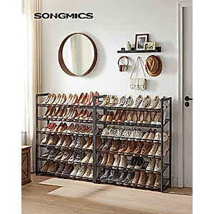 SONGMICS Shoe Rack, 12-Tier Tall Metal Shoe Storage Organizer for Closet, Entryway, Garage, Set of 2 6-Tier Big Stackable Shoes Rack Shelf, Adjustable Feet & Slanted Shelves, Holds 48-60 Pairs, Black