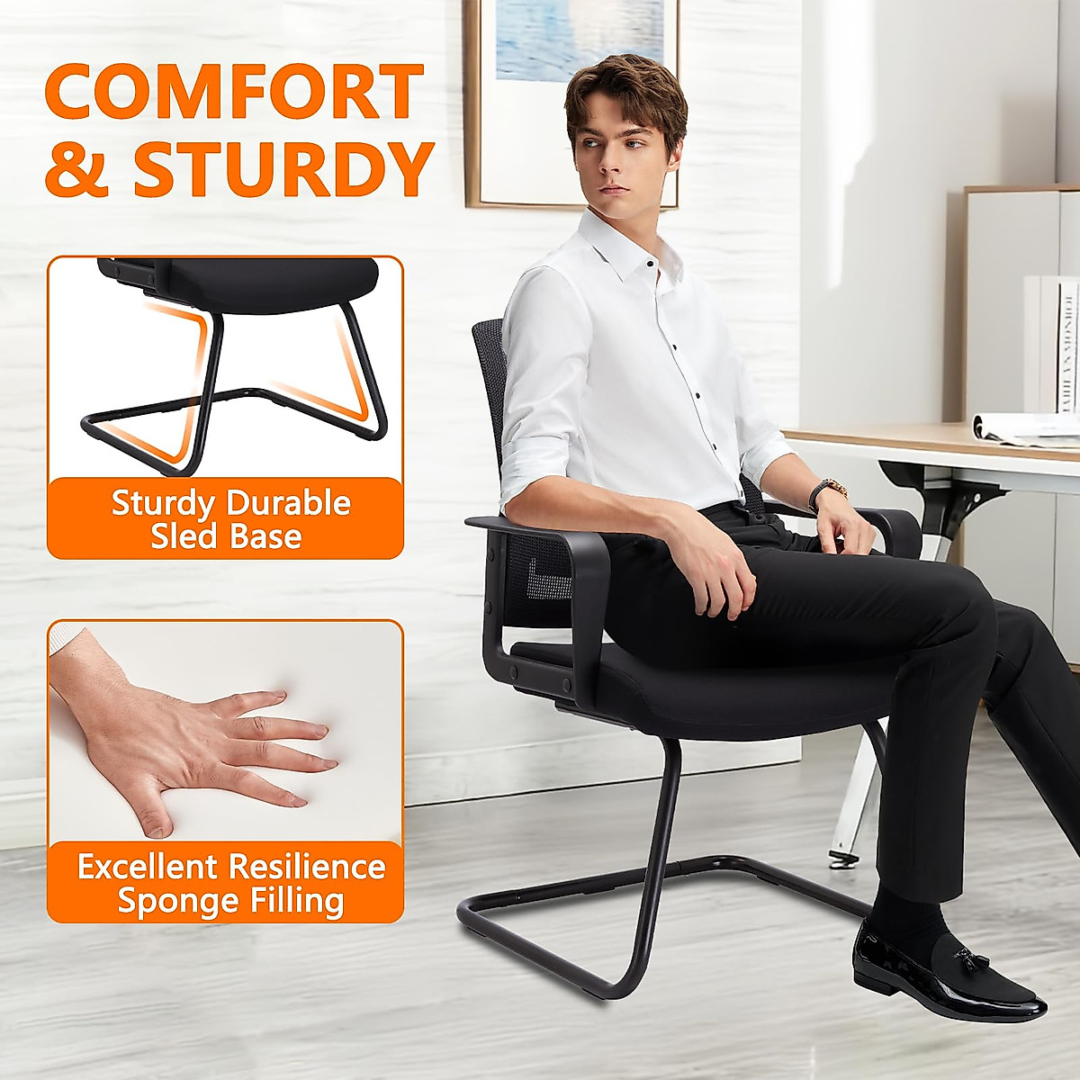 CLATINA Office Guest Chair with Lumbar Support and Mid Back Mesh Space Air Grid Series for Reception Conference Room