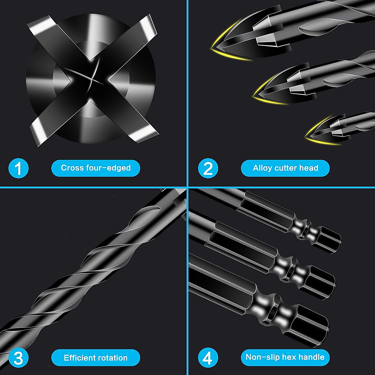 10 Pack 1/4" Concrete Drill Bits, Masonry Drill Bit Set, 6mm Tungsten Carbide Drill Bit Set for Tile/Ceramic/Glass/Mirror/Brick/Plastic/Cement, 1/4" Quick Change Hex Shank, in Carrying Case