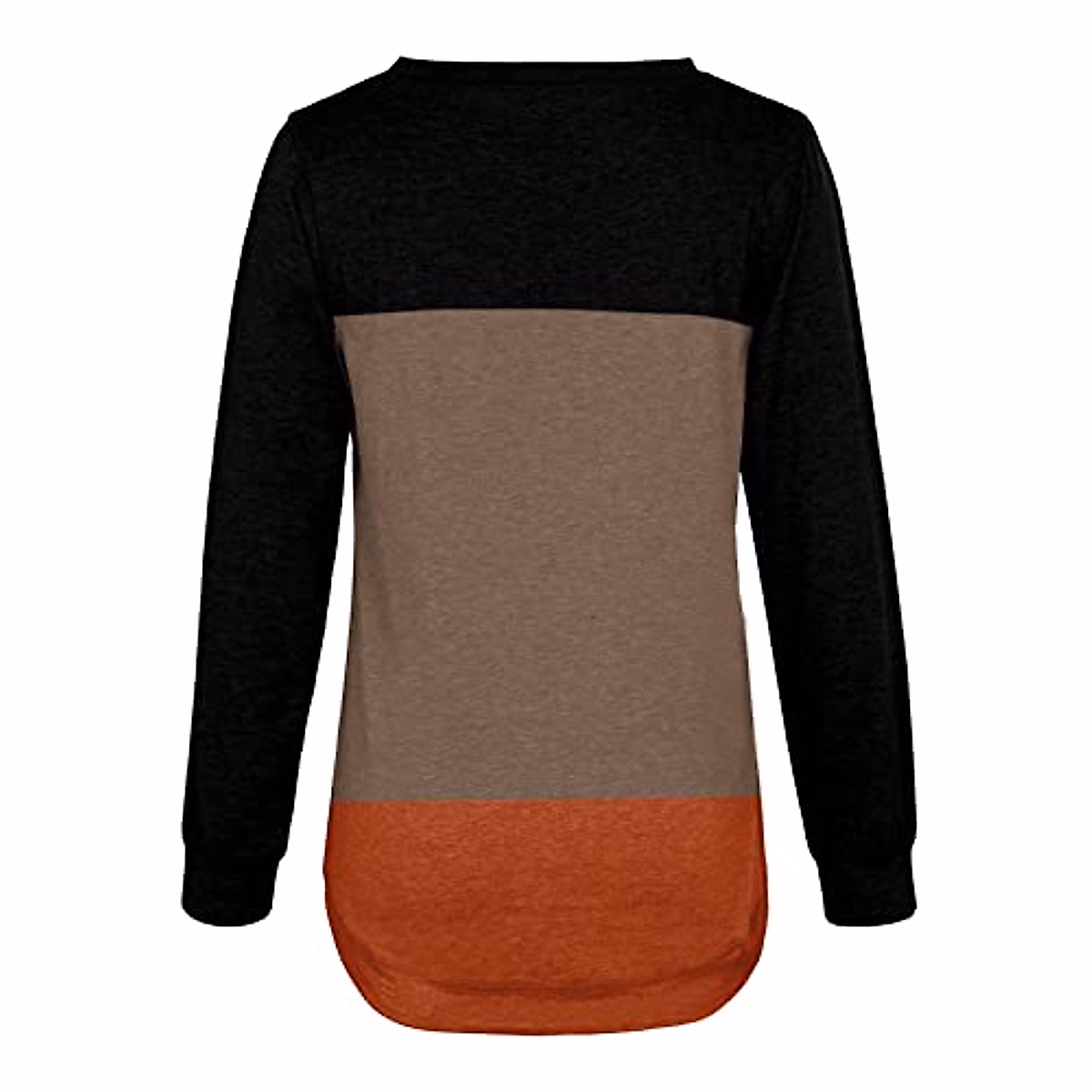 TEMOFON Women's Tops Long Sleeve Color Block Top Casual Loose Crew Neck Soft Blouse Tunic T-Shirts Khaki Block M