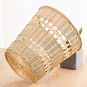 Hemoton Shelf Woven Rubbish Basket Round Bamboo Waste Basket Rattan Trash Can Straw Storage Baskets Wooden Garbage Can Decorative Laundry Hamper Flower Basket Vase Woven Wastebasket Office Decor
