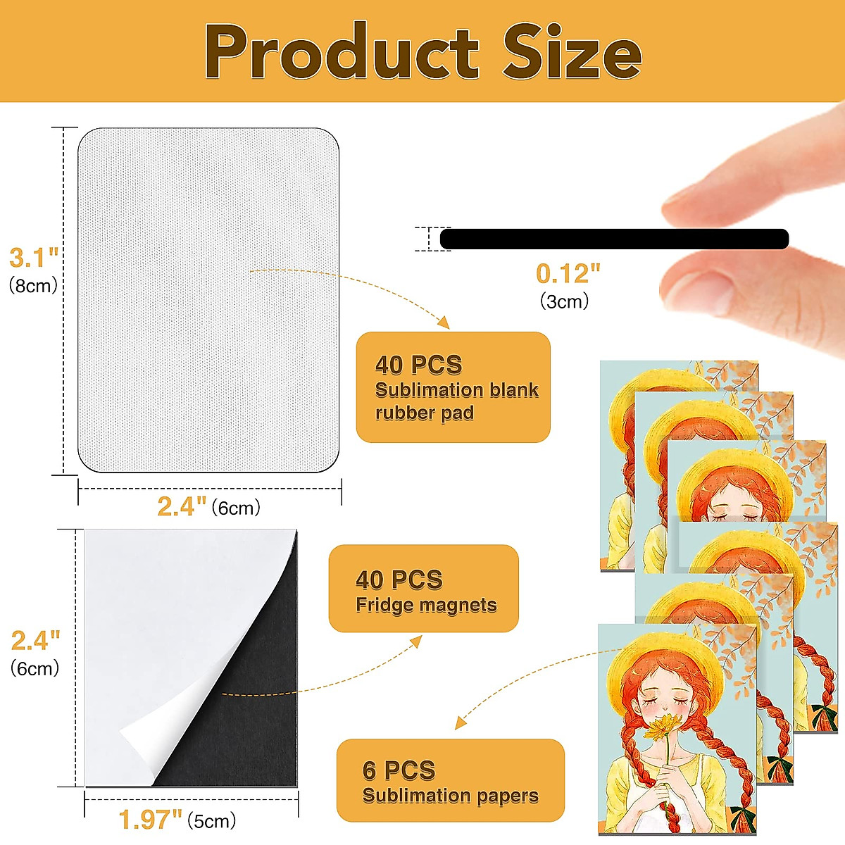 80Pcs Sublimation Magnet Blanks Set,Personalized Sublimation Refrigerator Magnet for Home Kitchen Microwave Oven Decor or Office Calendar with 40PCS Blank Rubber Pad(6x8cm),40PCS DIY Soft Magnetic
