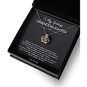 to My Badass Granddaughter Gifts, I Am So Proud of You, Crown Pendant Necklace for Women, Birthday Jewelry Gifts from Grandpa