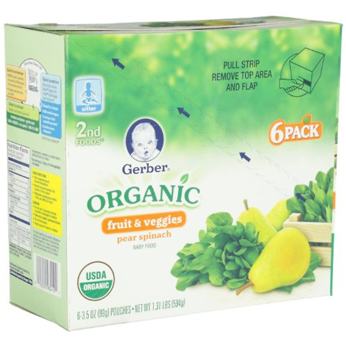 Gerber 2nd Foods Organic, Pear Spinach (6 Count, 3.5 Oz Each)