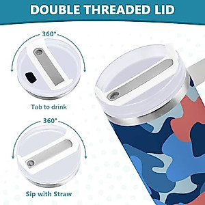 GKCLOCK 40 oz Tumbler with Handle and Straws, Insulated Reusable Stainless Steel Travel Coffee Mug Water Bottle for Office & Outdoor, Cupholder Friendly (Blue Camouflage)