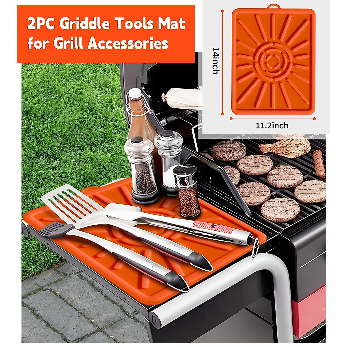 Silicone Grill Mat for Outdoor Grill Blackstone, Griddle Mat Barbeque Grill Accessories Tools Kitchen Counter Spatula Mat BBQ Side Shelf Mat Grill Pad for Blackstone Griddle Accessories