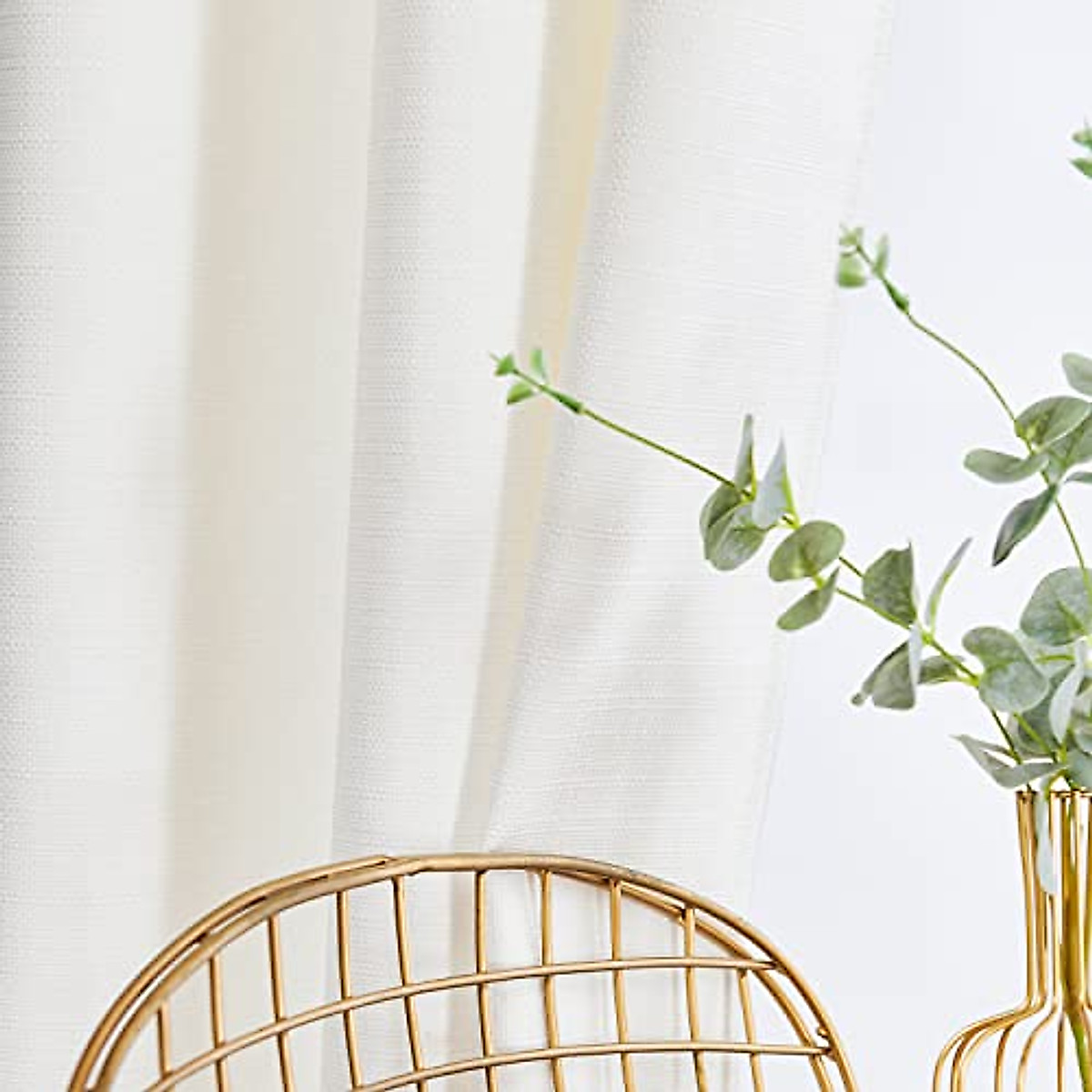 COLLACT White Curtains 84 Inch Length 2 Panels Set Linen Textured Casual Weave Living Room Curtain Light Weighted Drapes for Bedroom Grommet Top Light Filtering Farmhouse Window Treatments