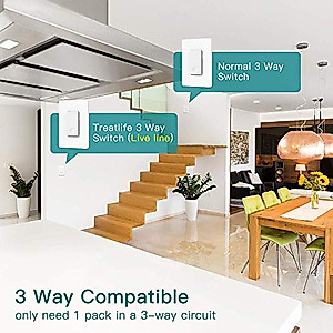 TREATLIFE 3 Way Smart Switch 4 Pack, 2.4GHz WiFi Light Switch 3 Way Switch Works with Alexa and Google Home, Needs Neutral Wire, No Hub Required