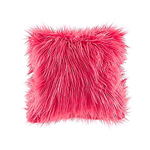 Comfort Spaces Zoe Comforter Set Printed Striped Floral Design with Faux Long Fur Decorative Pillow Bedding, Pink, Full/Queen, 4 Piece